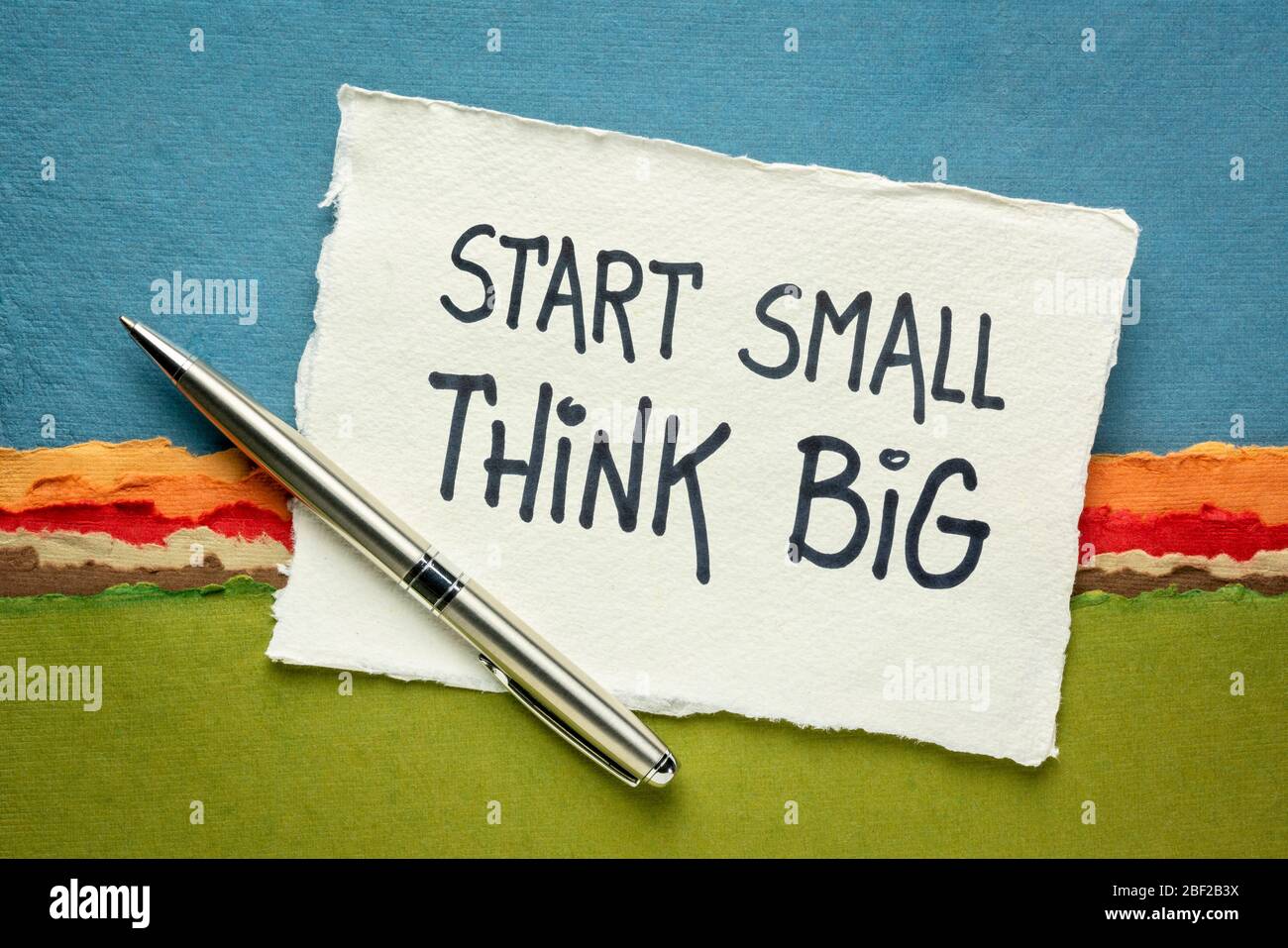 start small, think big inspirational note - handwriting on a handmade ...