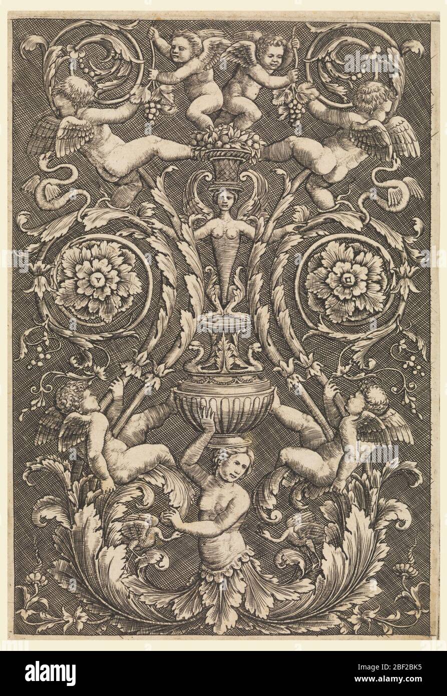 Grotesque with Putti and Grape Vines. Vertical grotesque design with ...
