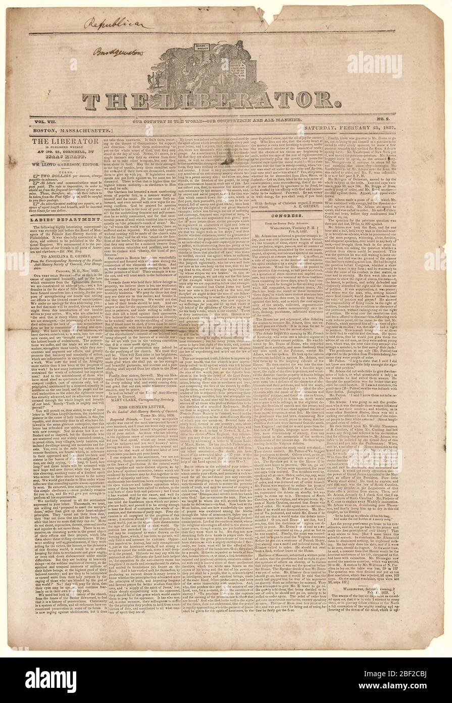 The liberator newspaper 1837 hi-res stock photography and images - Alamy