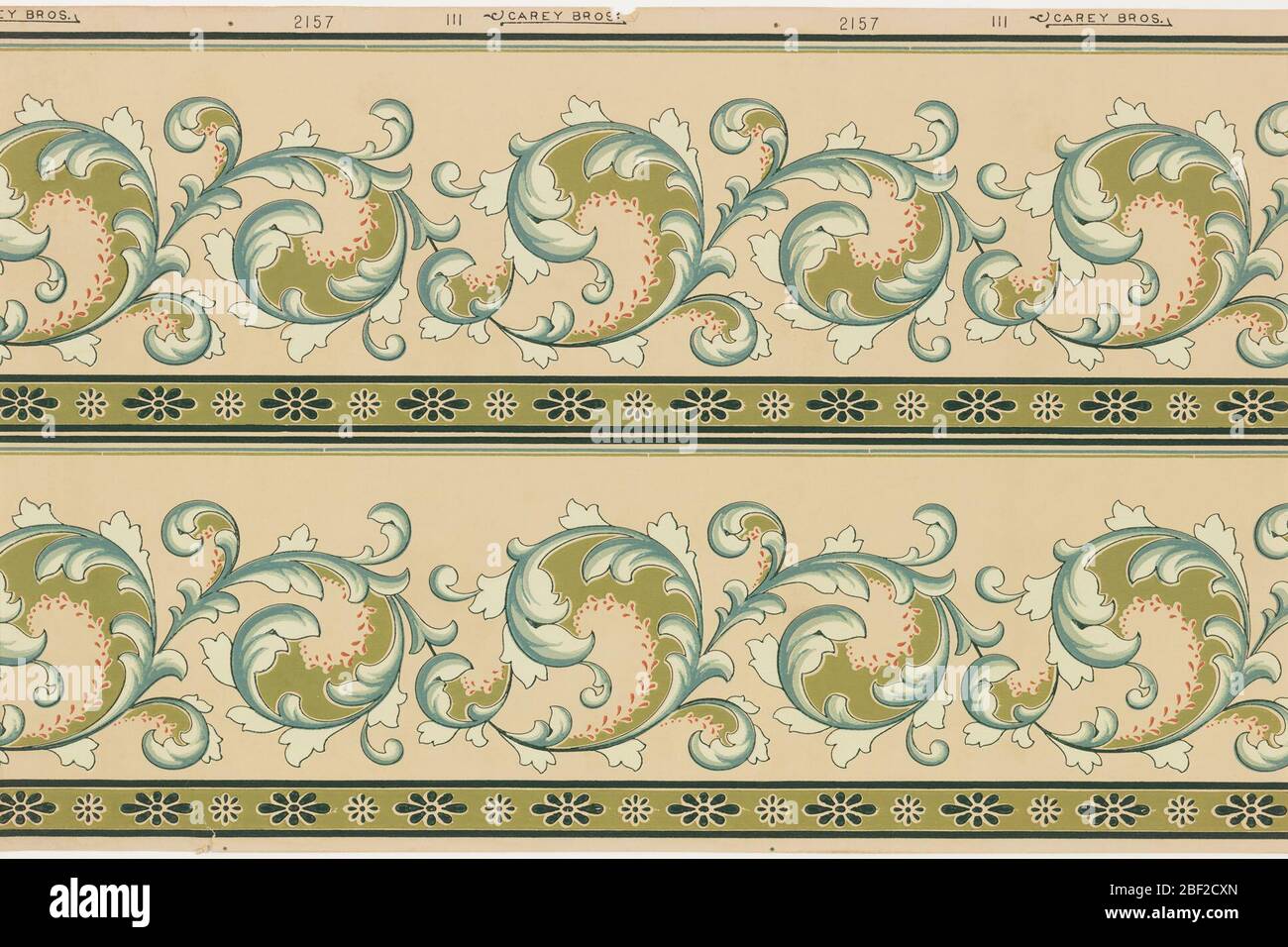 Frieze. Acanthus rinceau with band of floral motif along bottom. Two ...