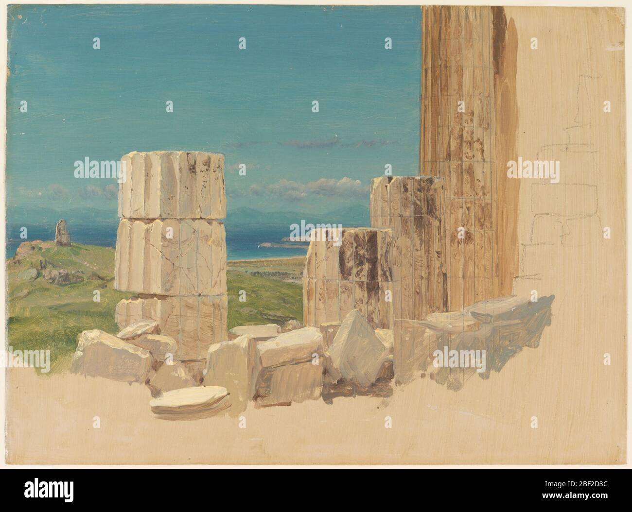 Broken Columns View from the Parthenon Athens. Oil sketch of ruined ...