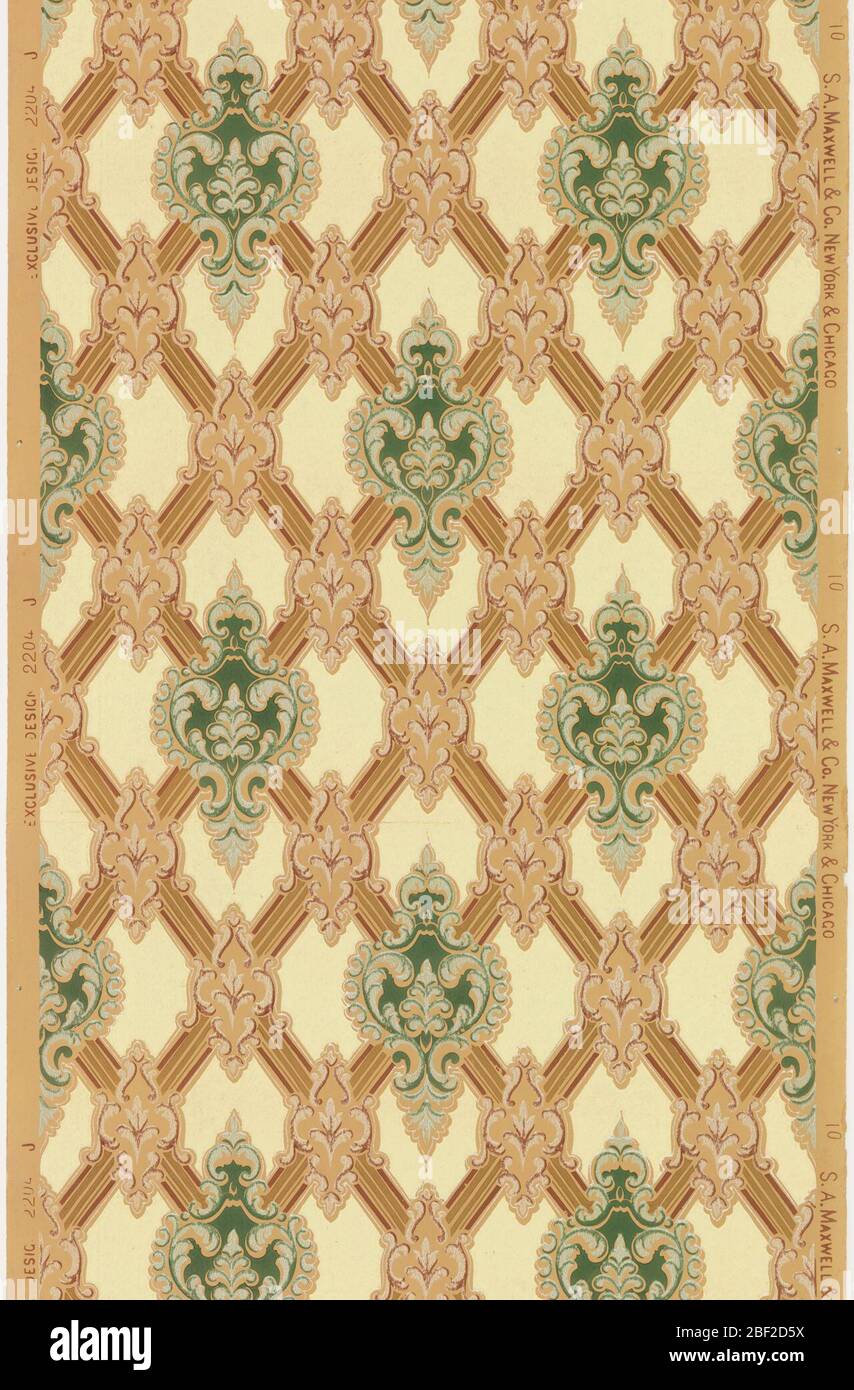 Sidewall. A diamond diaper pattern, with a foliate medallion at every ...