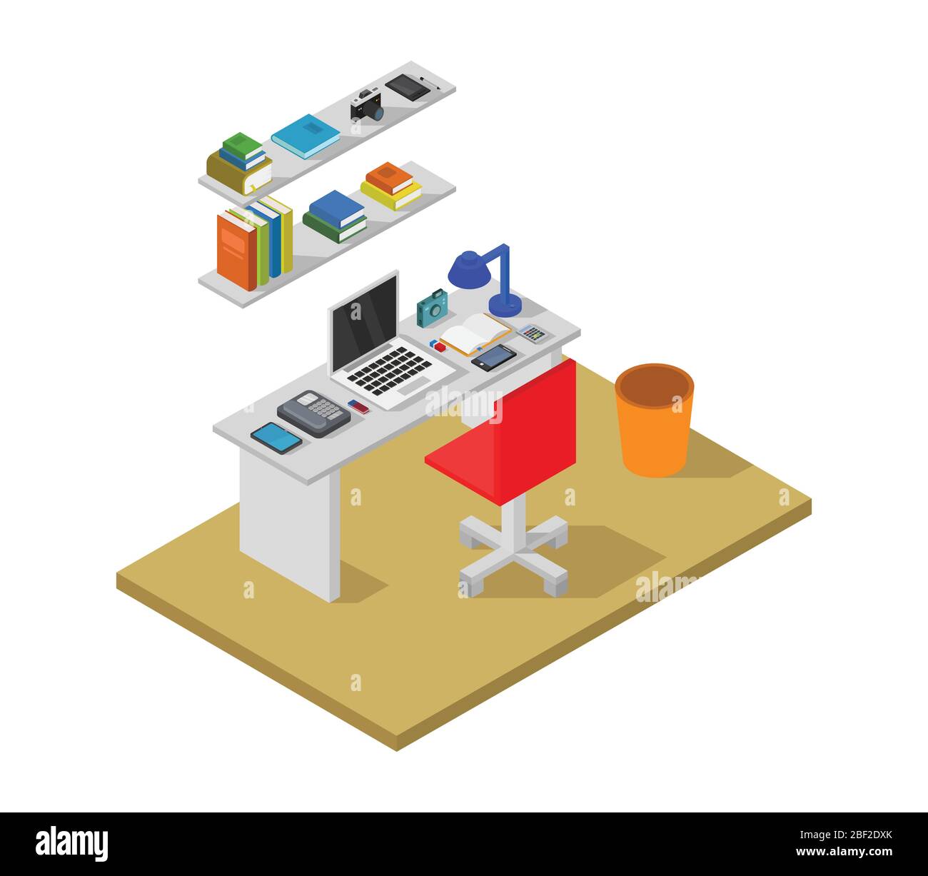 Isometric office desk icon illustrated in vector on a white background ...