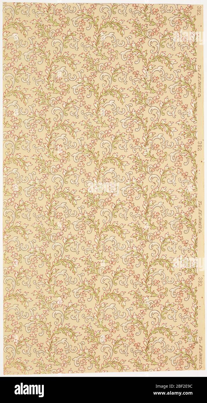 Sidewall. Undelineated bands of green foliage motif with blue foliate ...