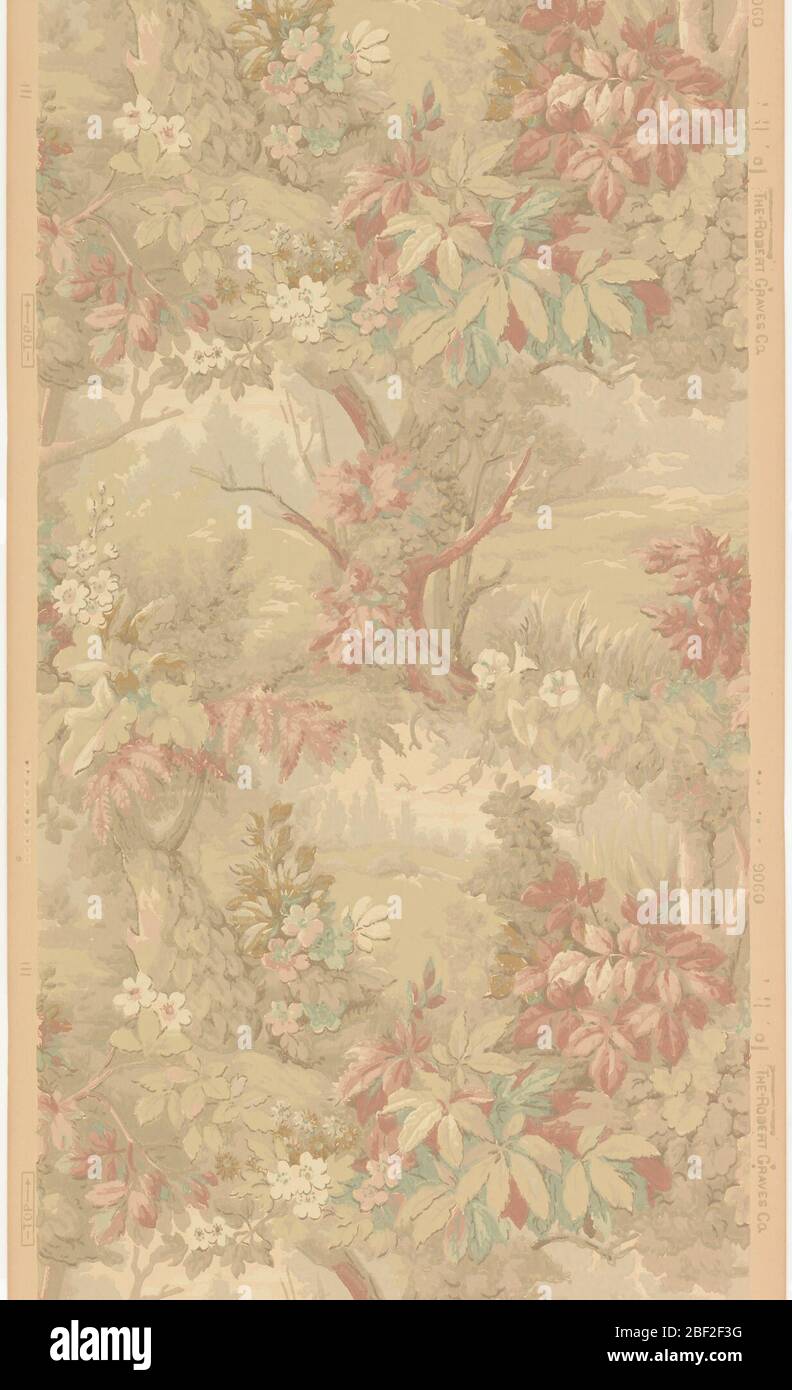 Sidewall. Landscape vignettes visible through tree trunks and foliage ...