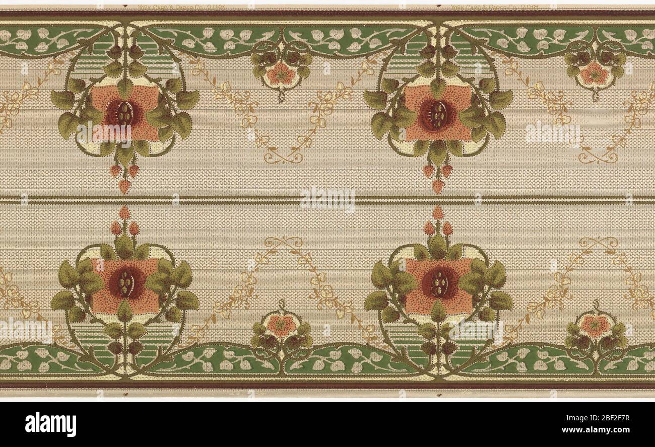 Frieze. Printed two across. Stylized floral motif, large flower topped ...
