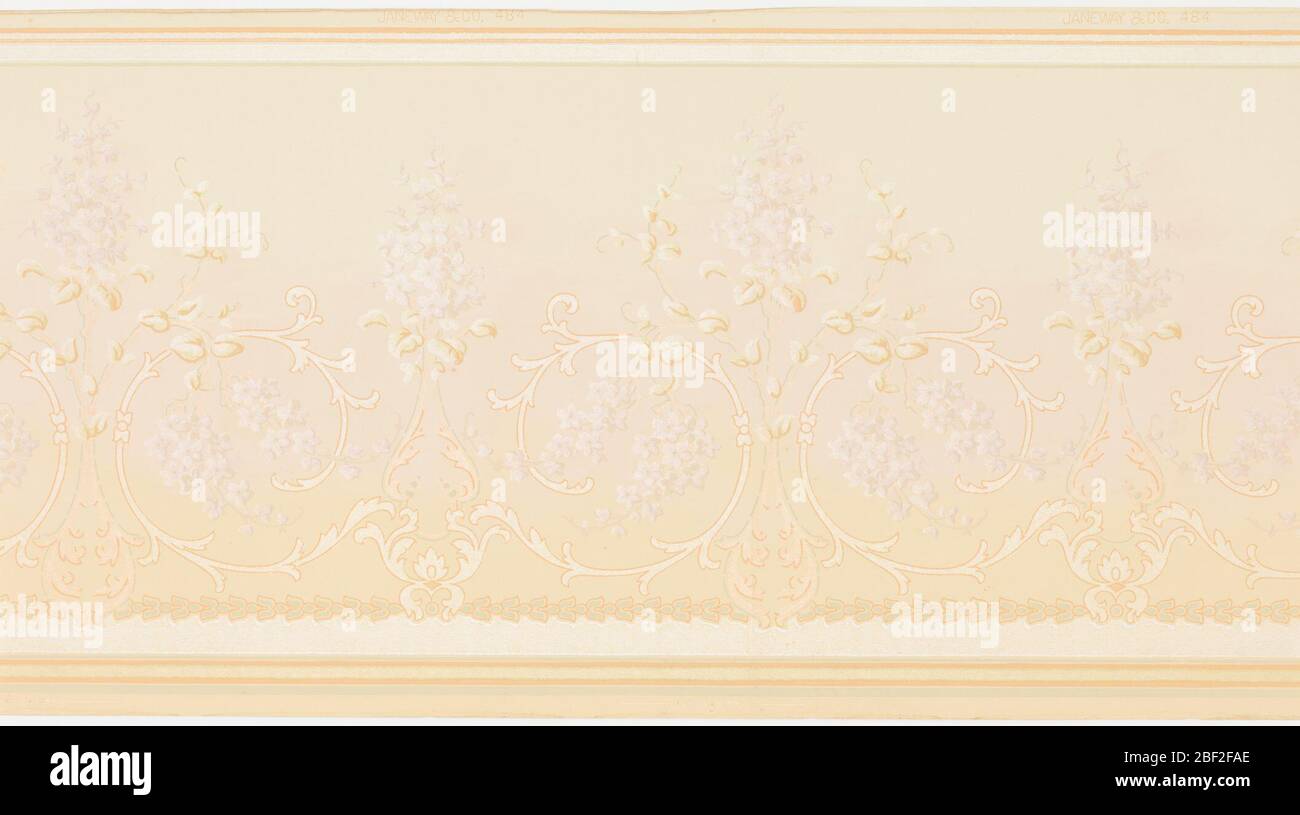 Frieze. Lilac-like flower perched atop scrolls, band of bell flowers ...