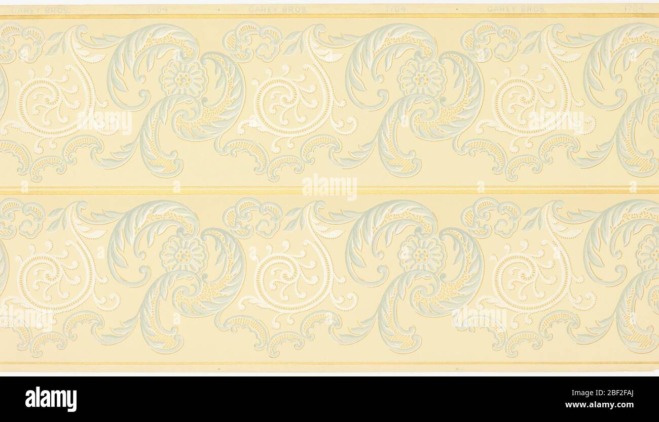 Frieze. White scrolls and light gray-blue scrolling acanthus leaves ...