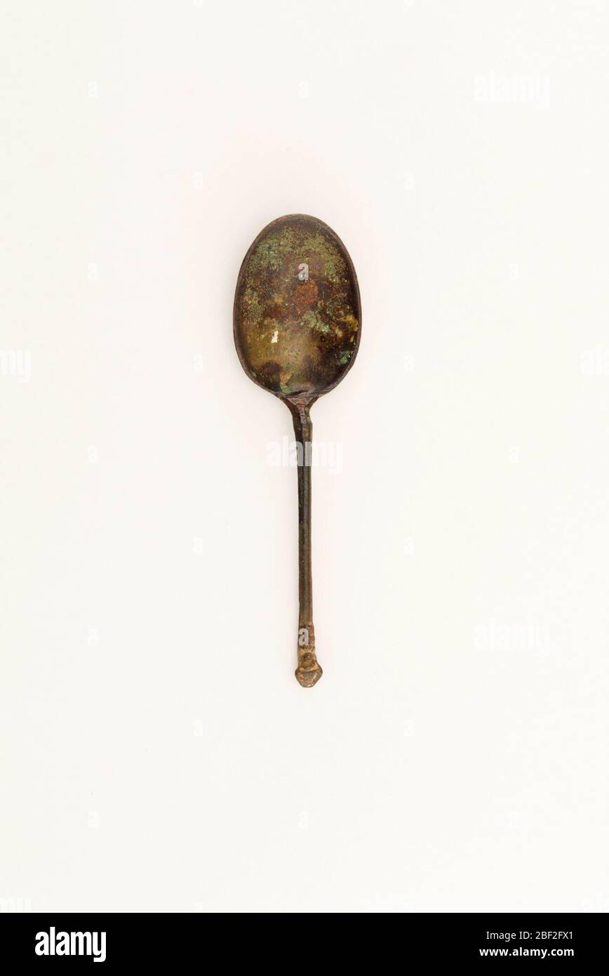 Spoon. Cast oval concave bowl. Polygonal stem terminating in hoof ...