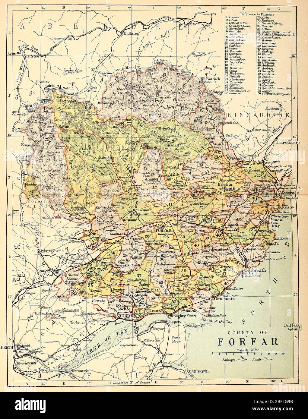 Map of County of Forfar, Scotland, circa 1891 Stock Photo - Alamy