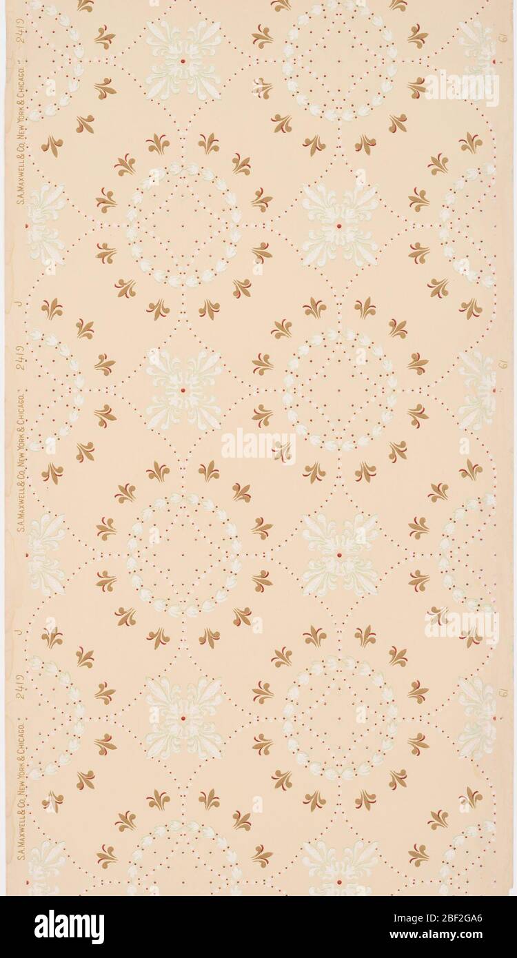 Ceiling paper. Circular motif alternating with a square motif. Circular ...