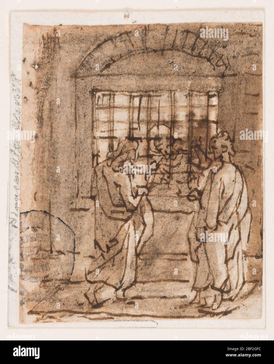 St Peter in prison. Vertical rectangle. The saint is shown behind the ...