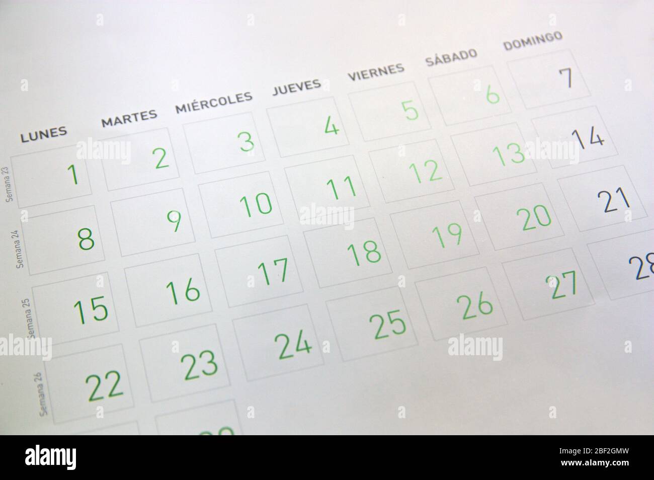 Close-up of the sheet for the month of April of a calendar with the ...