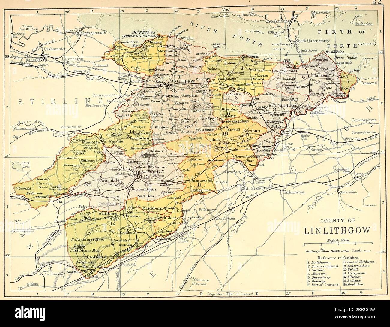 Map of the County of Linlithgow, Scotland, circa 1891 Stock Photo - Alamy