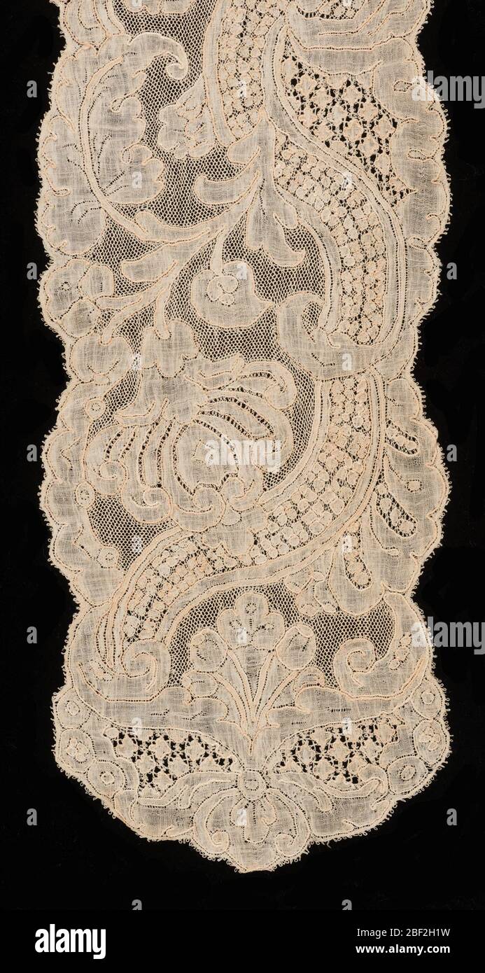 Cap streamers. Pair of Mechlin-style cap streamers patterned by a heavy ...