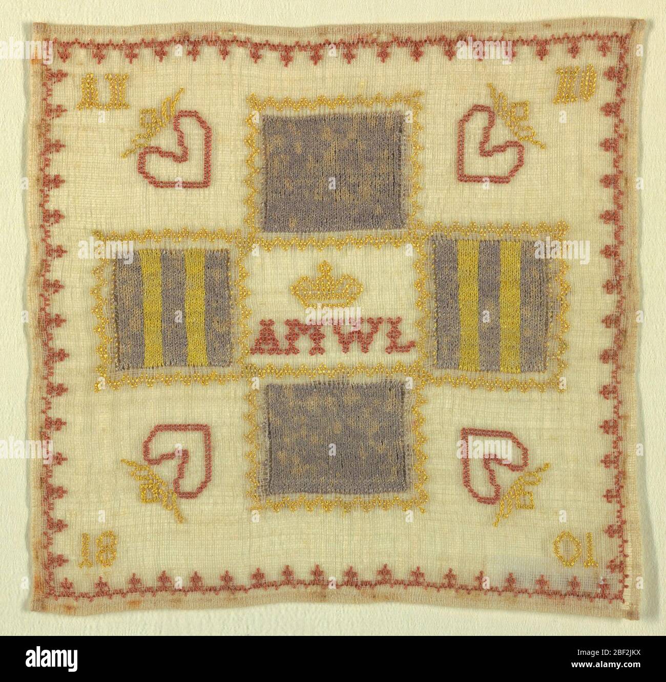 Darning sampler. Four patches of "knitting darning" with a crowned ...