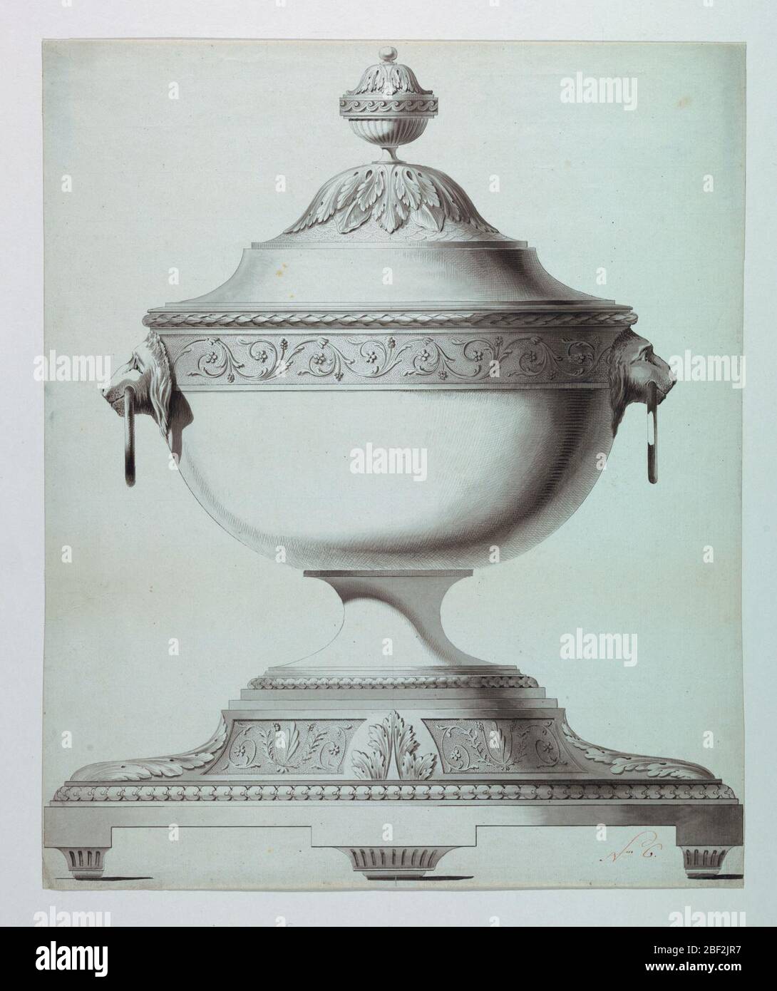 Design for a Tureen. The vessel is banded with a vine meander, and the ...