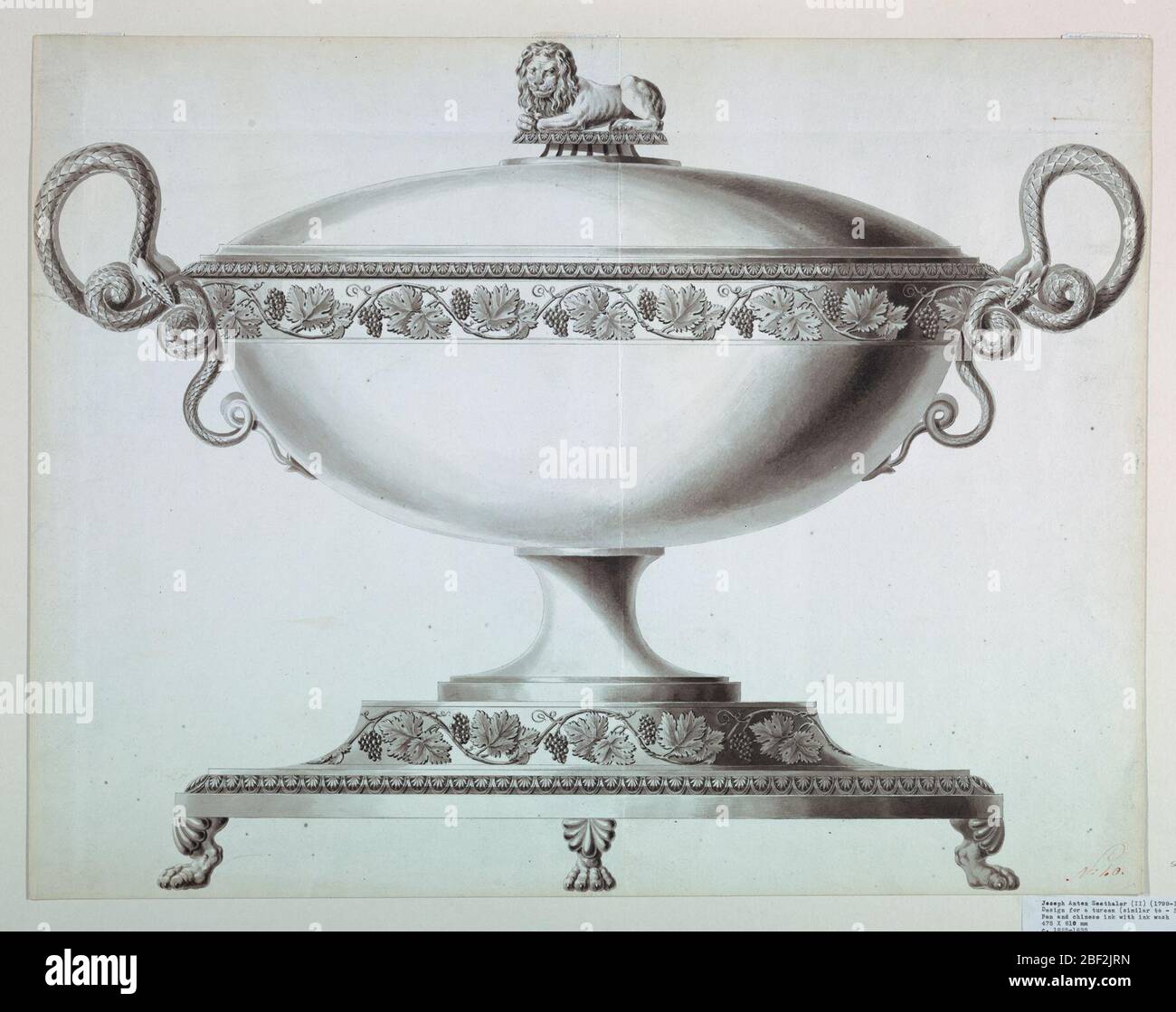 Design for a Tureen. The vessel is banded with a grapevine meader. The ...