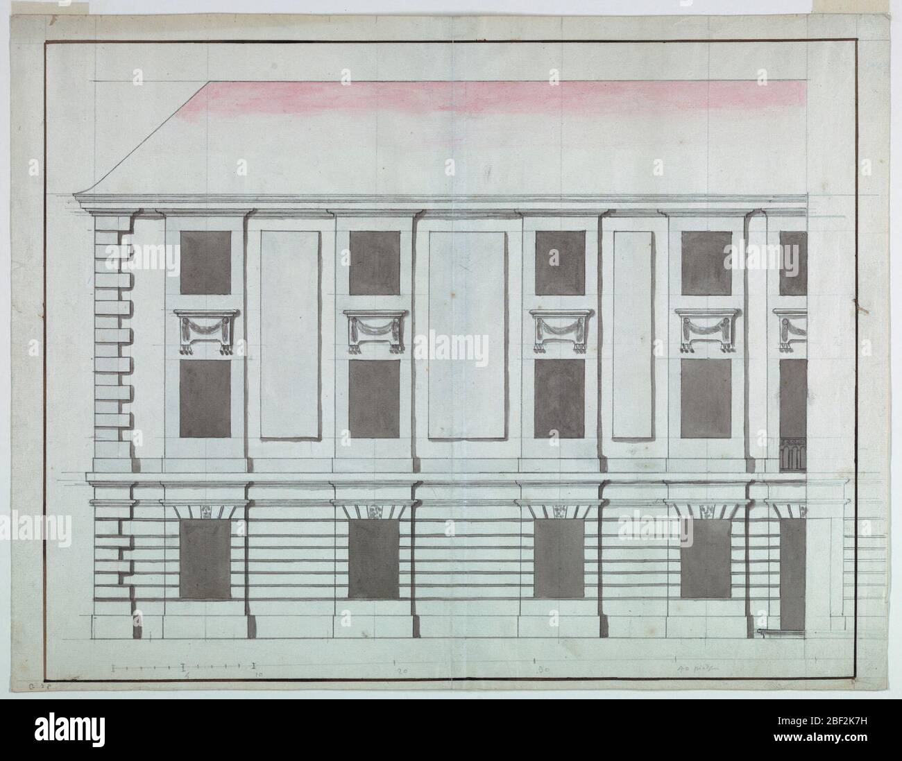 Elevation of the section of a faade of a small palace. Horizontal ...