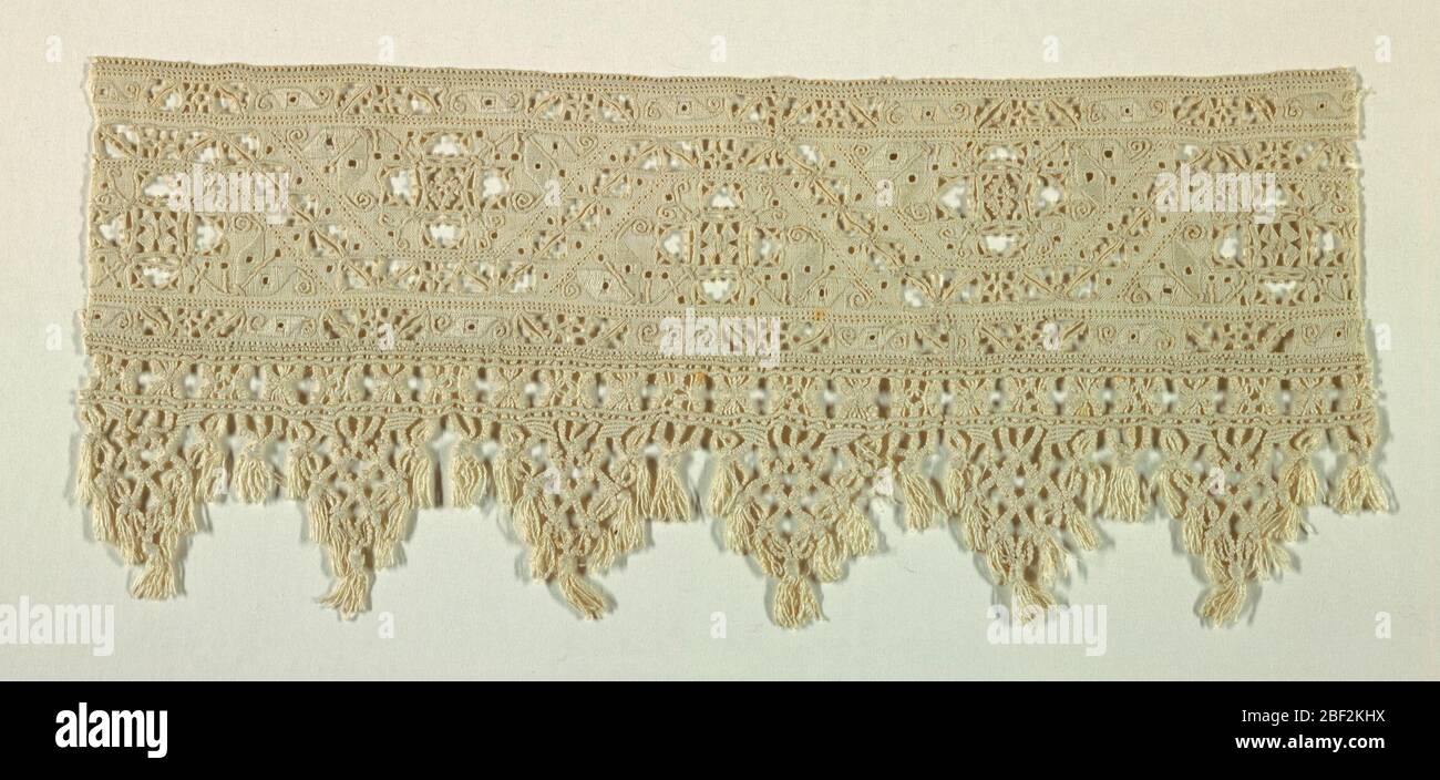 Border. Wide border of openwork edged at one side with a macramé border ...