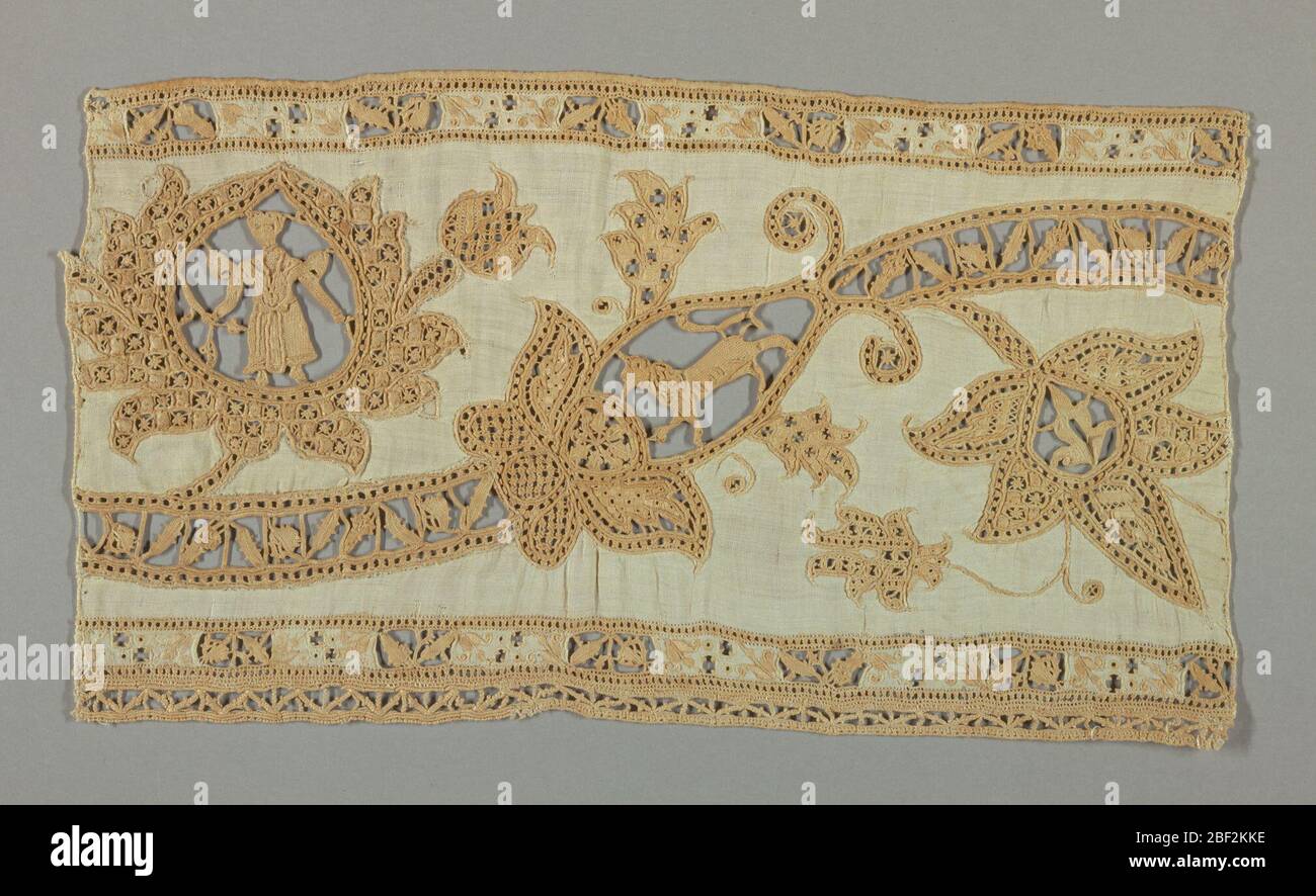 Cutwork border. Cut fabric with needlemade fillings, embroidery ...