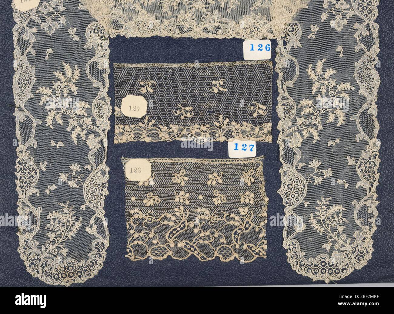 Border. Needle lace pattern on bobbin net ground, floral vine; mid-18th ...