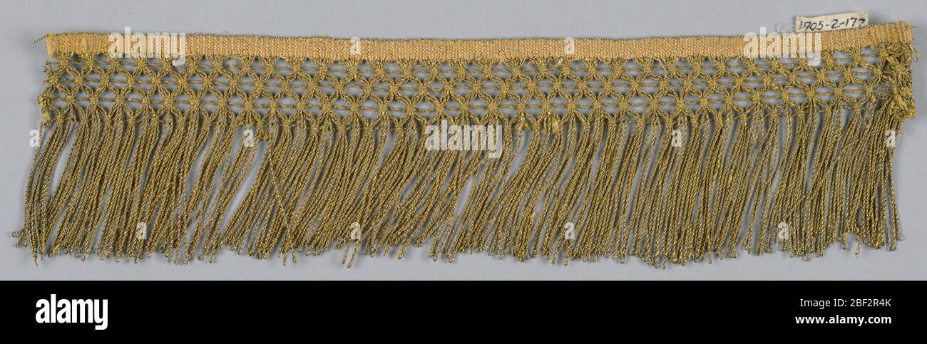 Fringe. Fringe with a plain weave heading, band in a trellis pattern ...