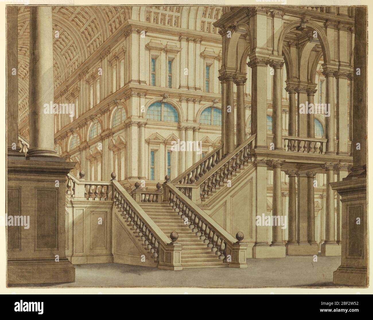Stage Design Palace Courtyard with Staircase. Horizontal rectangle ...