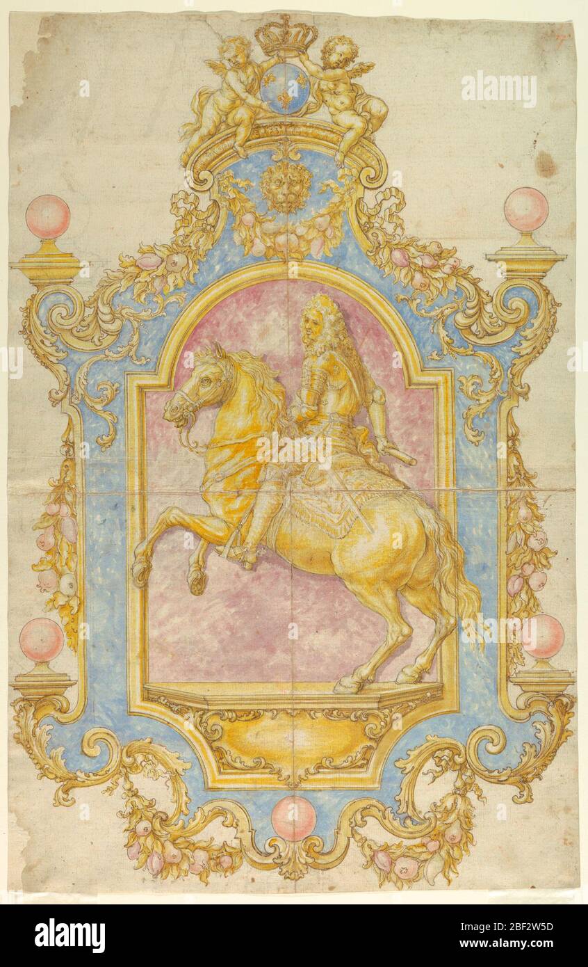 Wall Decoration for Cosimo III de Medici. Vertical rectangle. Statue of ...