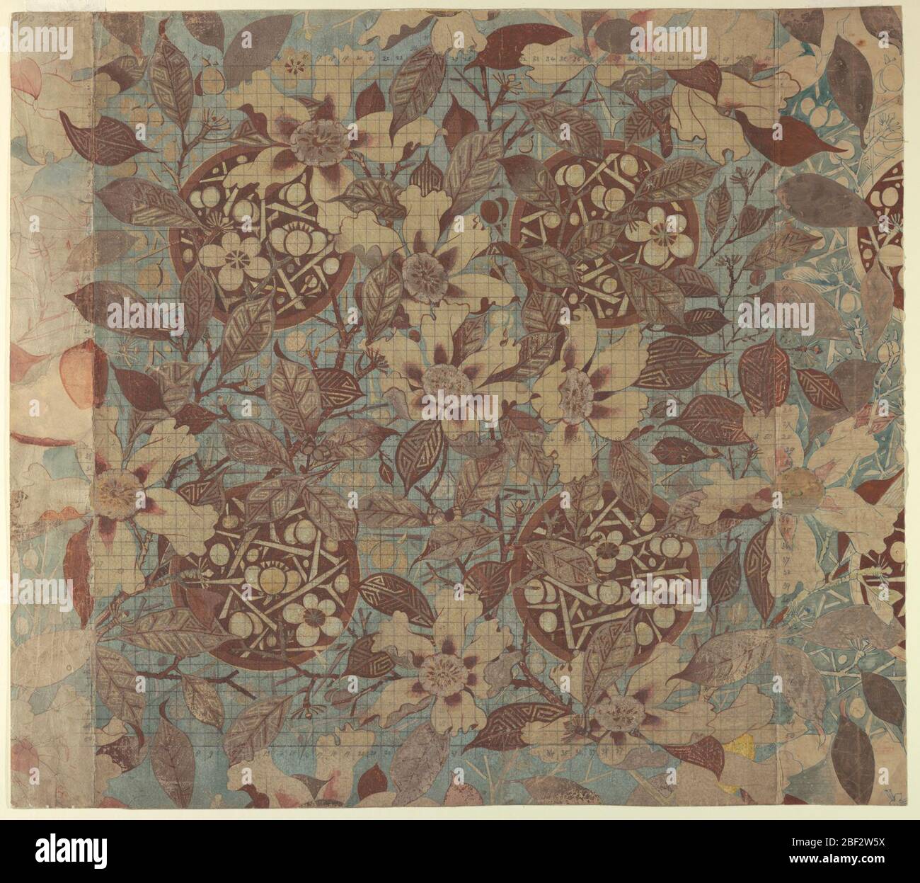 Textile Design Japonisme. Design of cherry blossoms and magnolias in ...