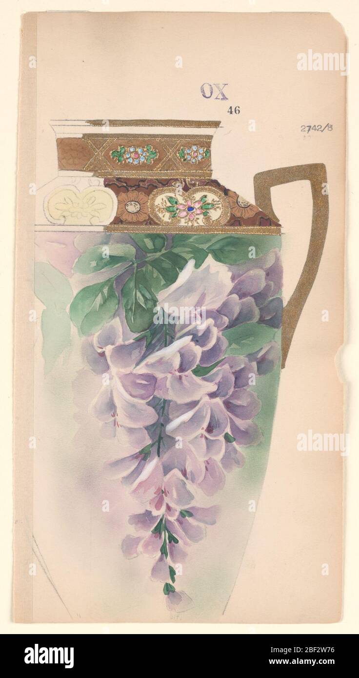 Design for a Ewer. Ewer with squared gold handle; rim decorated with ...