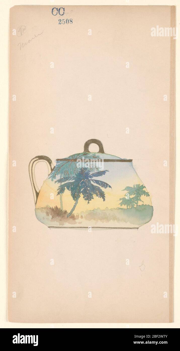Design for a Sugar Bowl. Bulbous sugar bowl with lid, looped finial ...