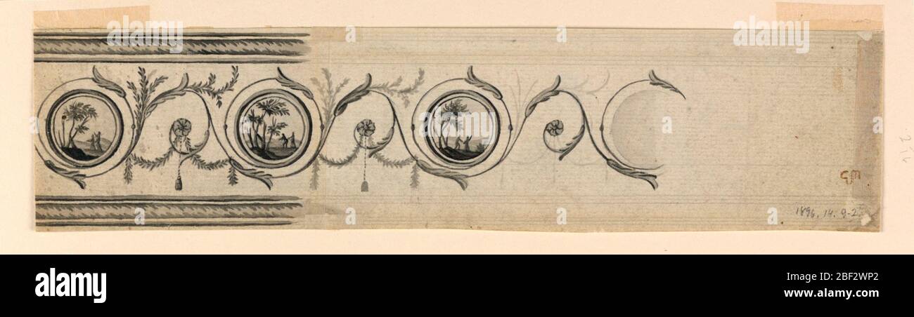 Design for a Painted Frieze. Rinceaux with circular medallions at the ...