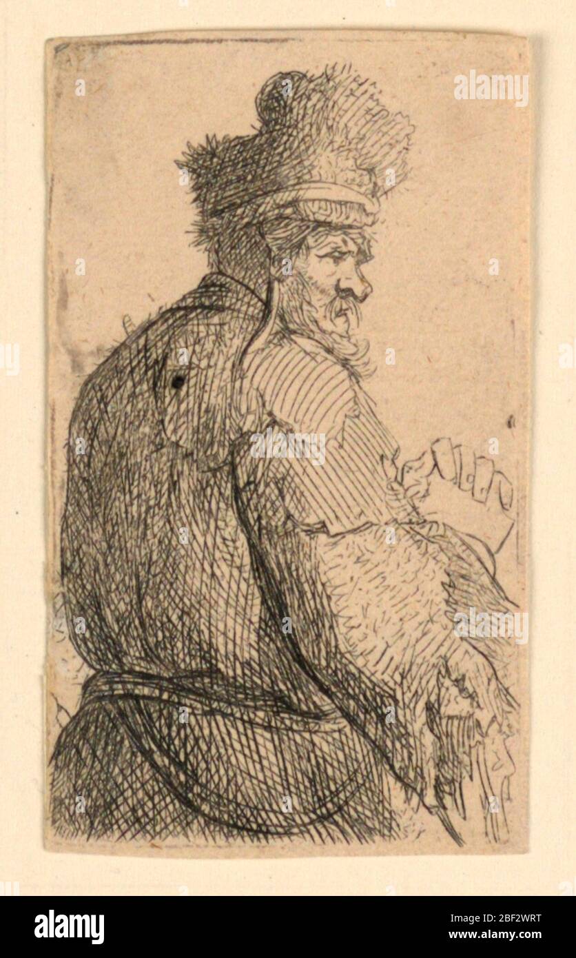 Old Man Seen from Behind Profile to Right Half Figure. Three-quarter ...