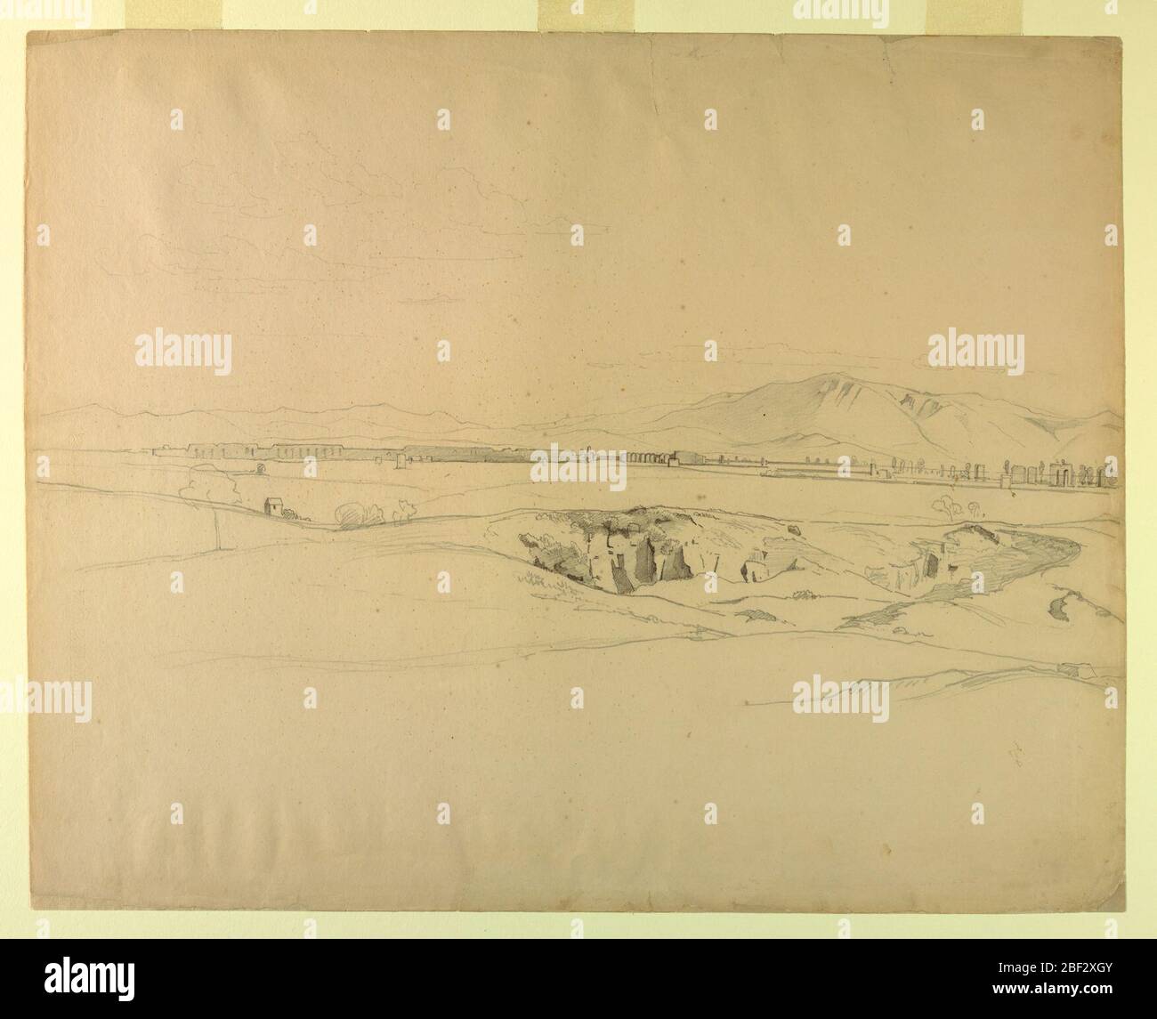 Study of landscape. Sketch of a landscape with mountains on the horizon ...
