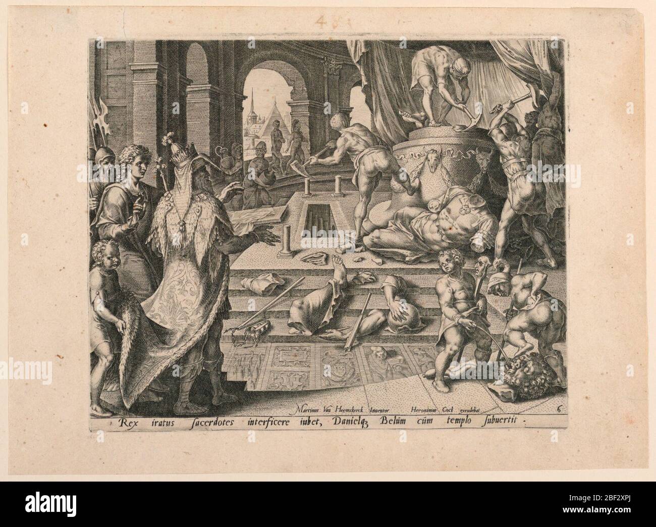 The Destruction of Bel and his Temple. King Nebuchadnezzar watches the ...