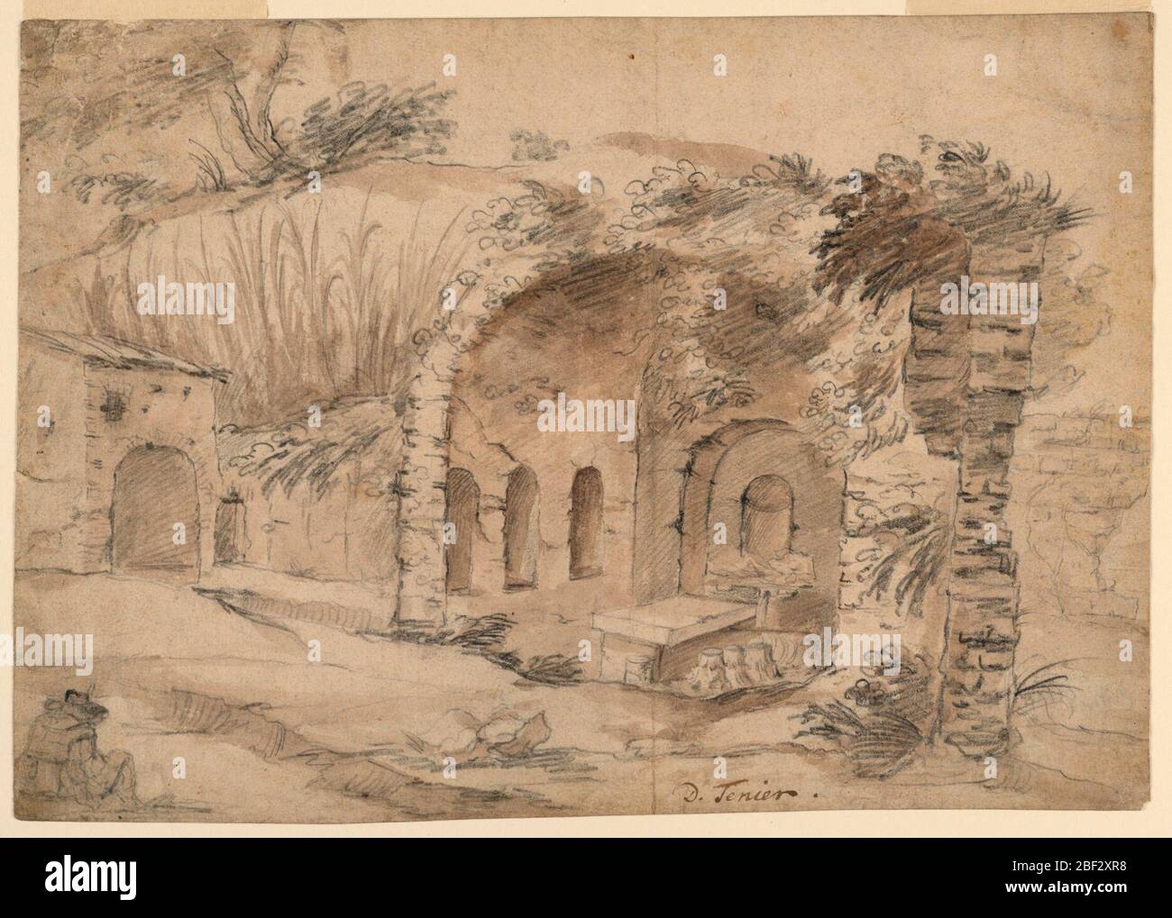 The Grotto of the Nymph Egeria Rome. A grassy bank, into which is set a ...