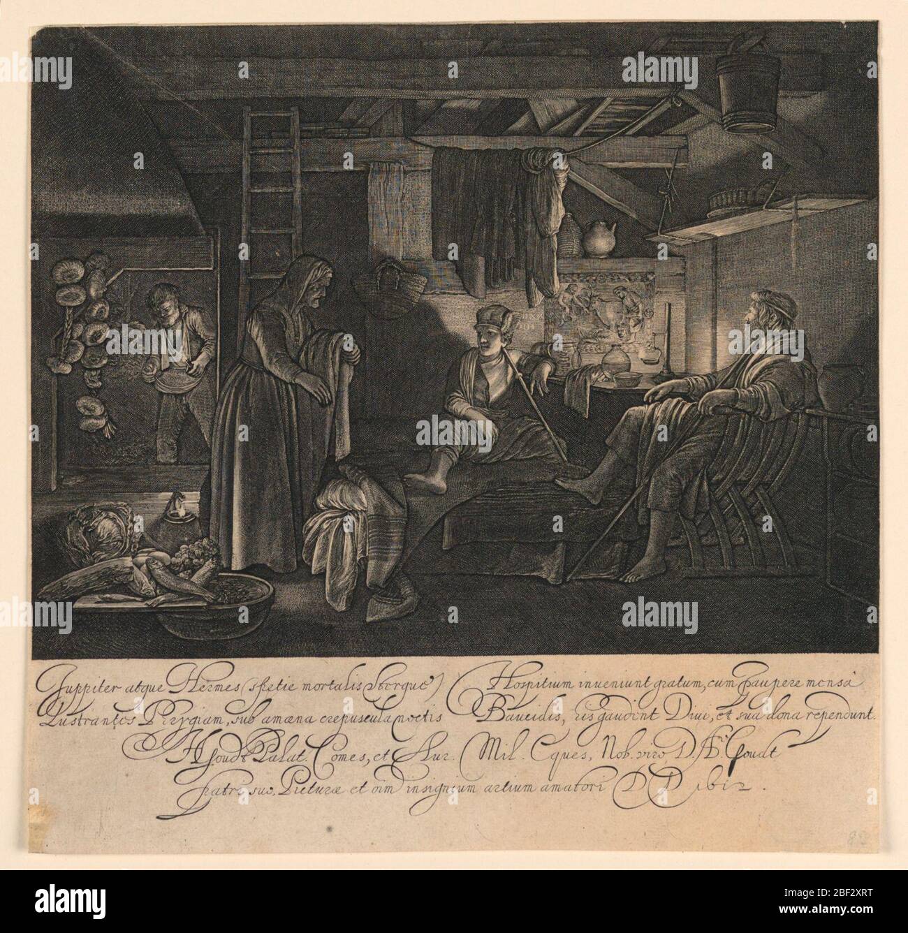 Jupiter and Mercury as Guests of Philemon and Baucis. With the caption ...