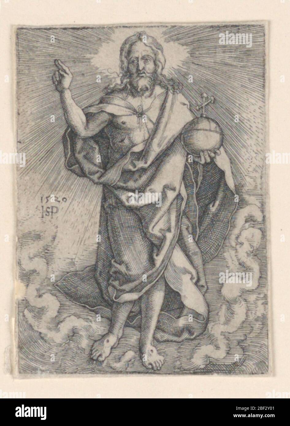 The Saviour. The figure of Christ is shown standing on a cloud, holding ...