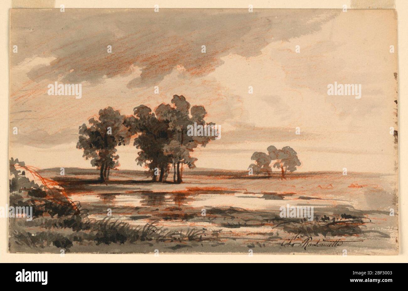 Landscape. Groups of trees and a panel are shown Stock Photo - Alamy