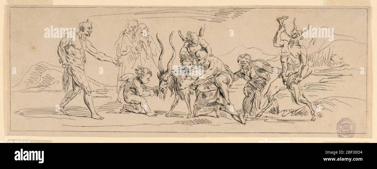 Bacchanalia with a Goat. In the center, around a goat, are grouped ...