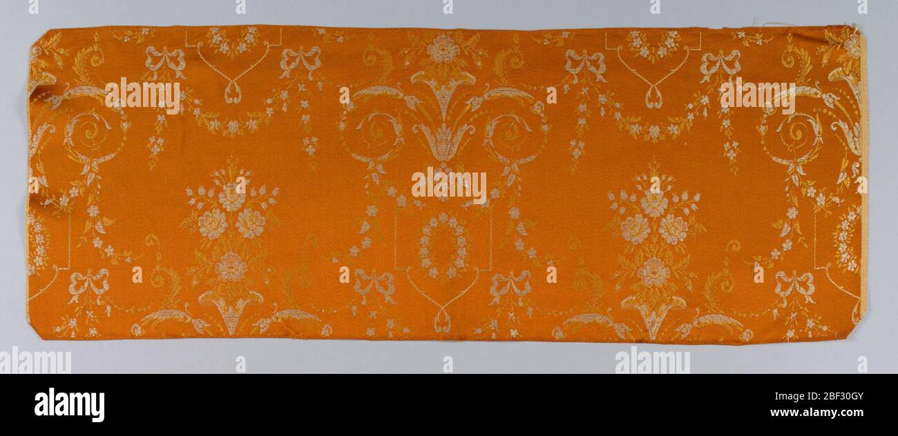 Sample. brown/red warp with white and gold color wefts making pattern ...