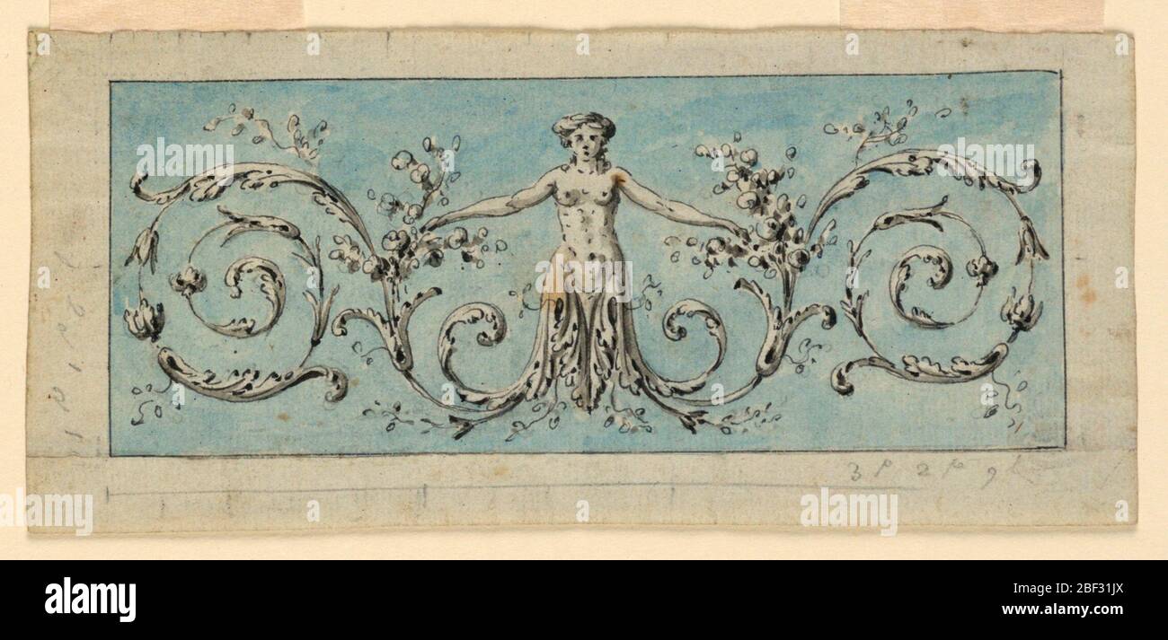 Design for the decoration of a panel. A female half-figure in the ...