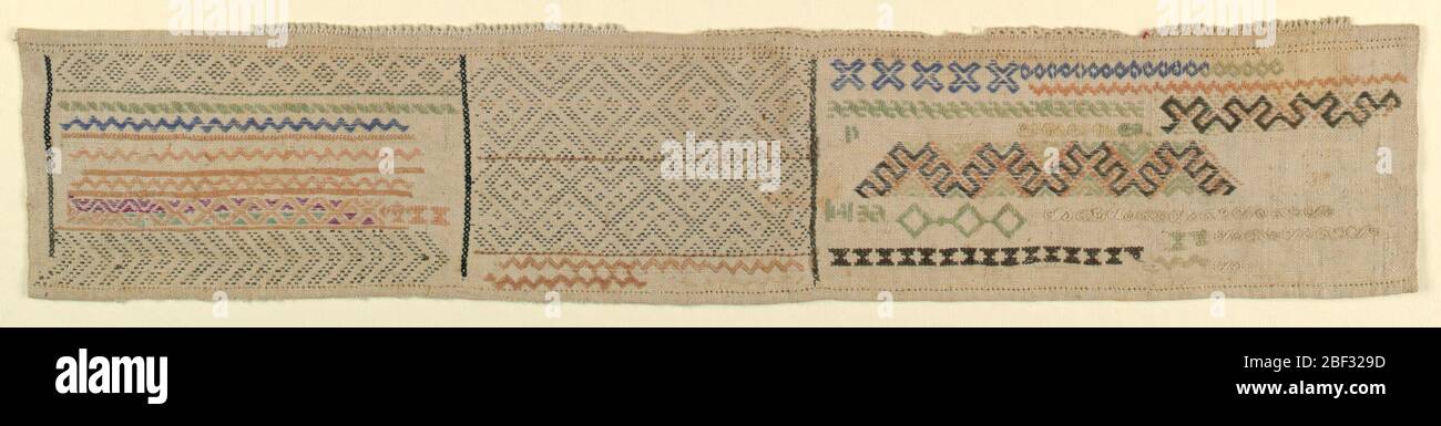 Sampler. Long horizontal sampler divided into three columns, with bands ...