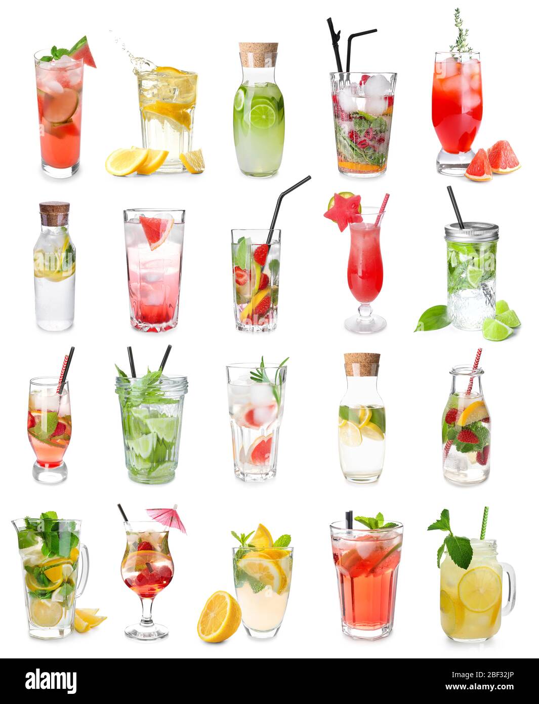 Different tasty lemonades on white background Stock Photo - Alamy