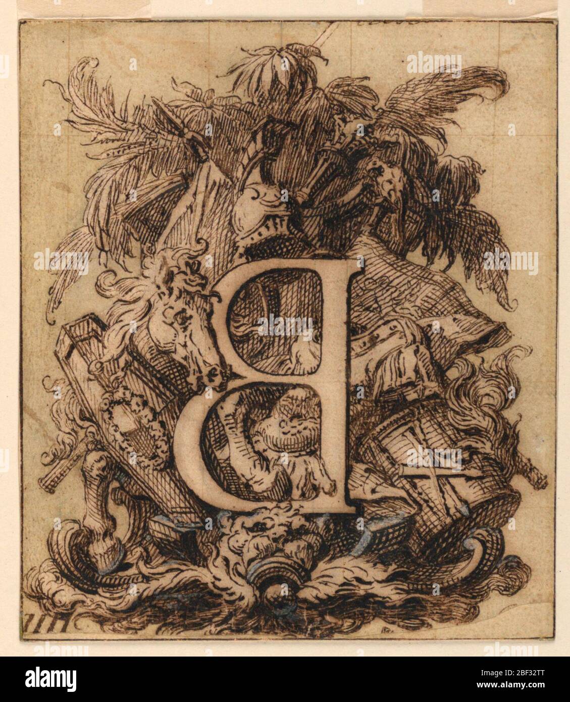 Ornamental Design for the Letter B. Letter B in reverse intertwined ...