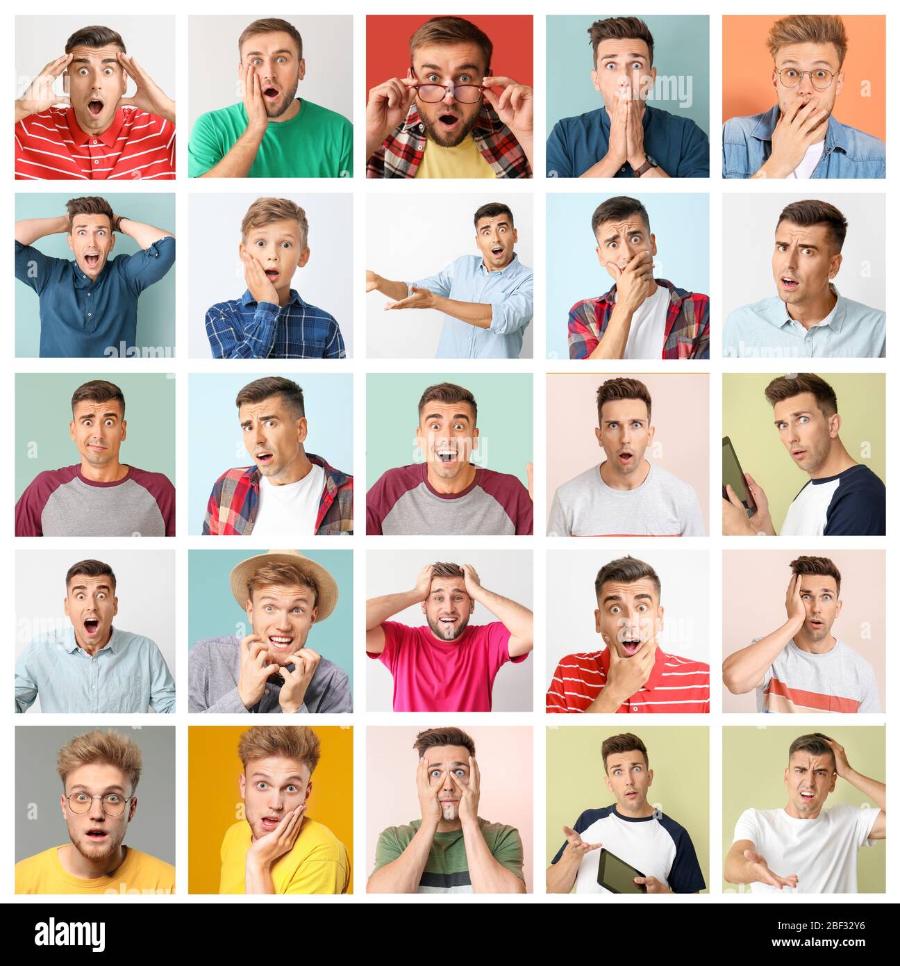 Collage of photos with surprised people Stock Photo - Alamy
