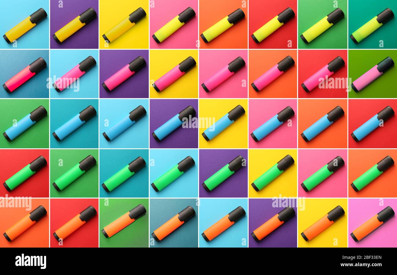 Set of many permanent markers on colorful background Stock Photo - Alamy