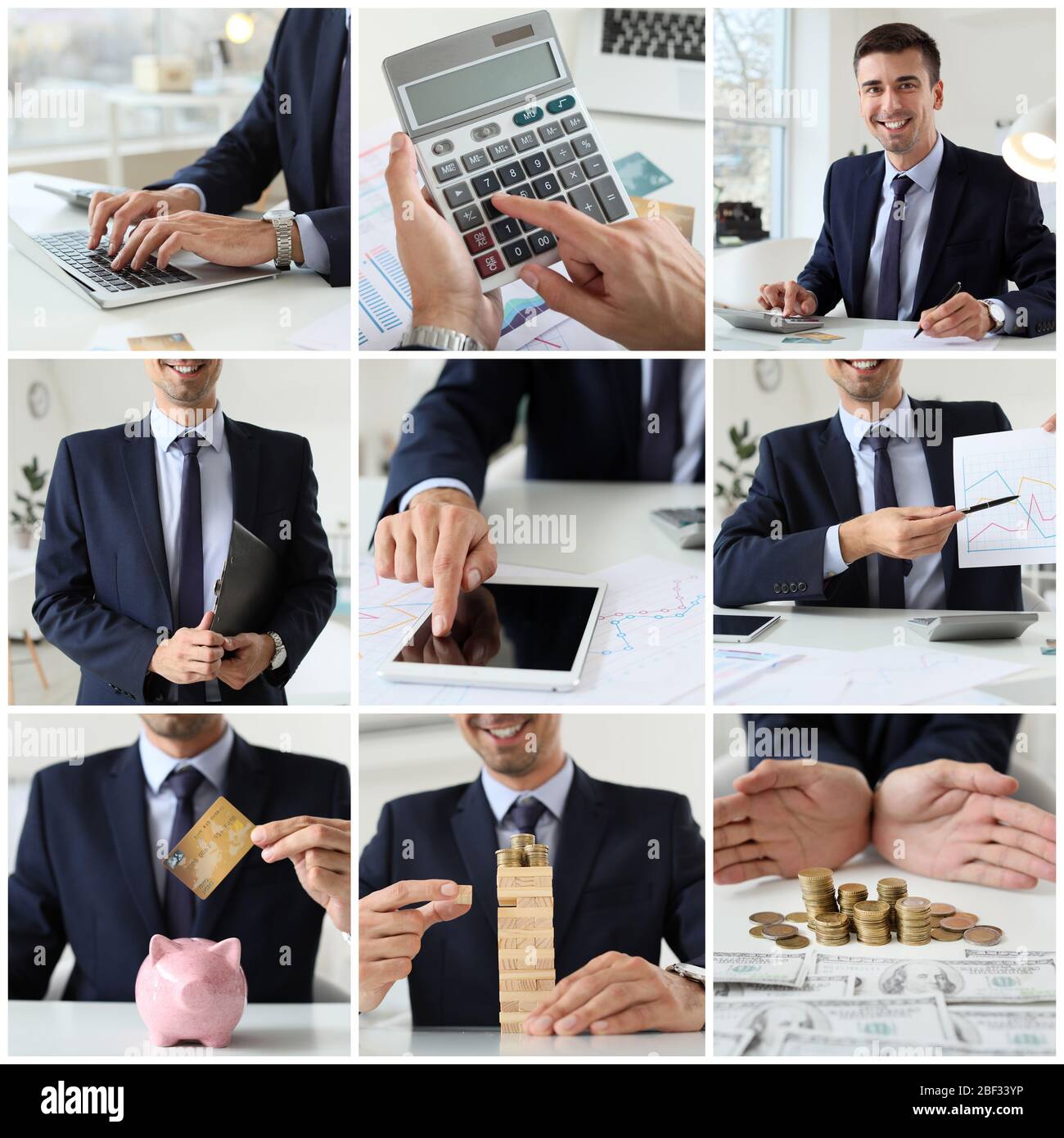 Man counting money calculator workplace Cut Out Stock Images & Pictures ...