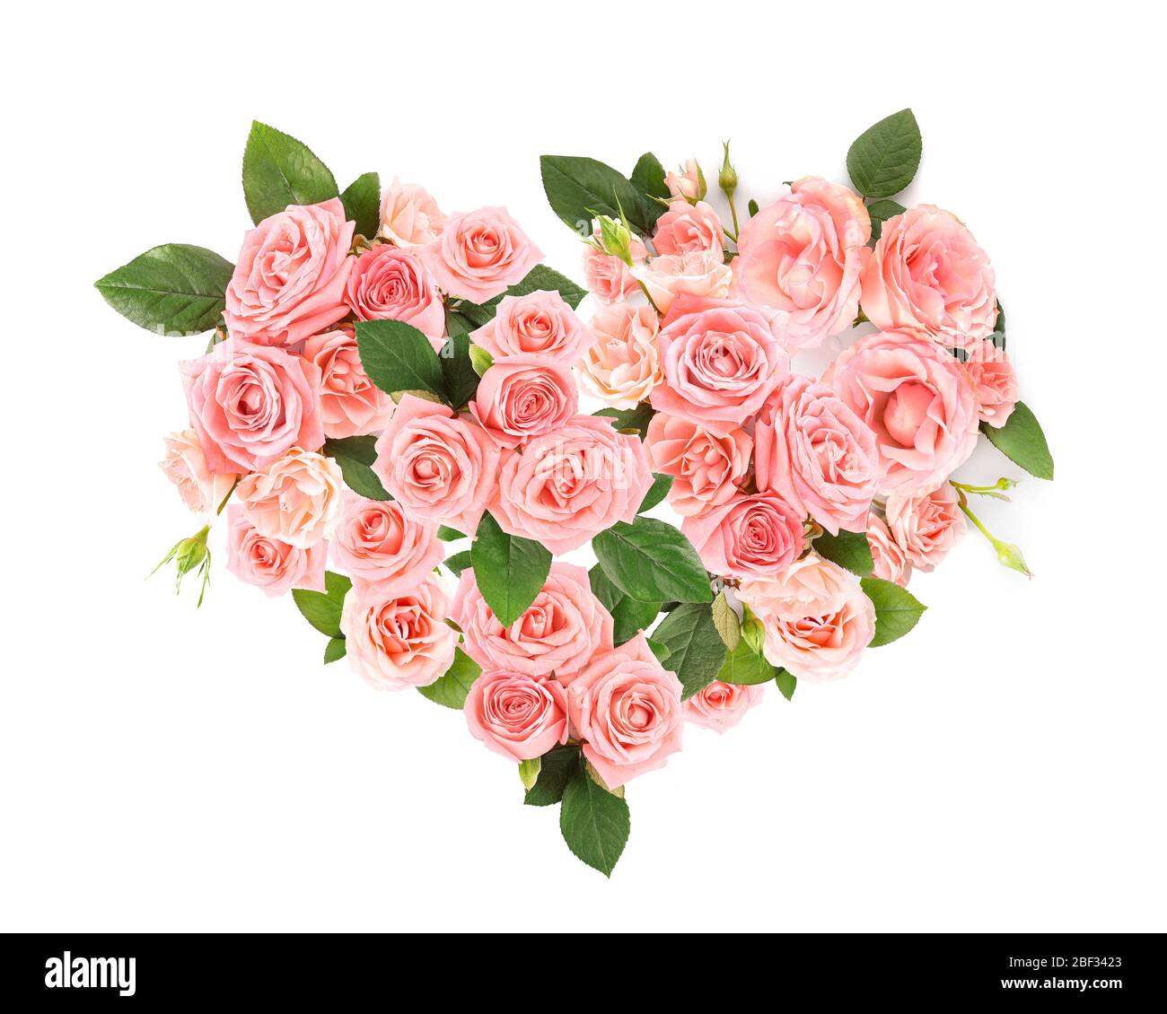 Heart made of beautiful rose flowers on white background Stock Photo ...